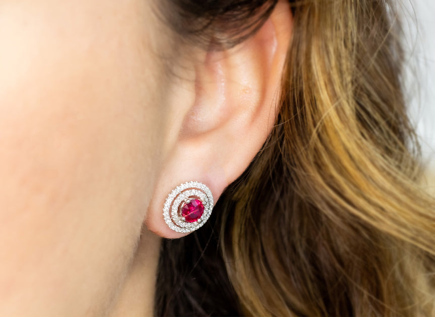 Ruby and Double Halo Earrings | 18K White Gold – Robert Chavira Inc
