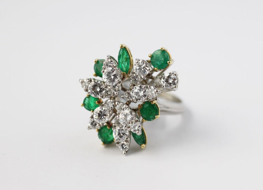 Emerald And Diamond Firework Ring | 18K Yellow Gold and White Gold ...
